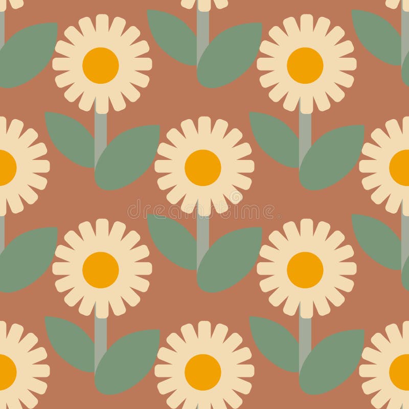 Retro Seamless Pattern with Flowers in 60s Style Stock Vector ...