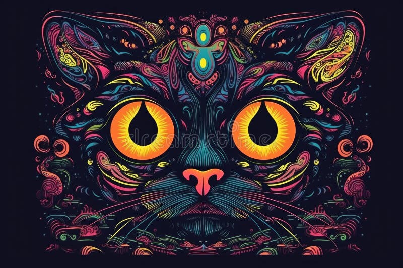 Retro Psychedelic Cat Stock Illustrations – 515 Retro Psychedelic Cat ...