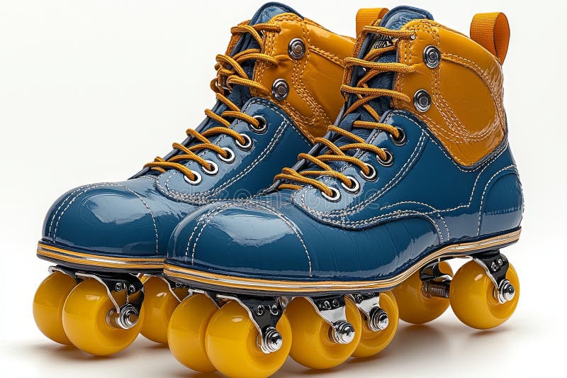 Retro Vintage Quad Roller Skates Set Against a White Background Stock ...