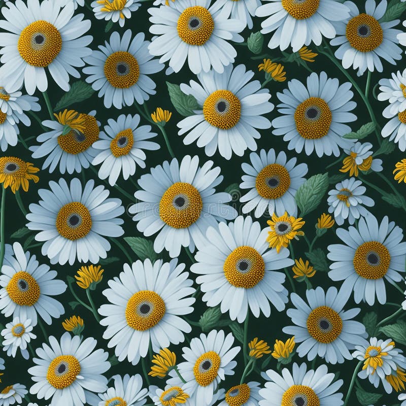Retro Vintage Seamless Pattern of Botanic Garden Daisy Flowers, Created ...