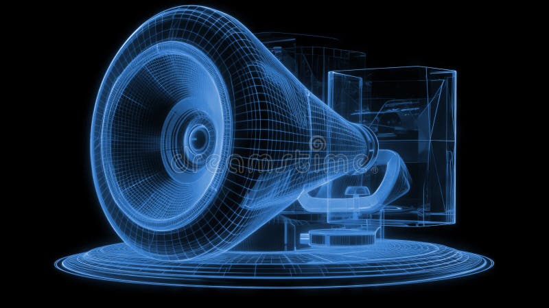 Retro Vintage Speaker in Glowing Wireframe Stock Illustration ...
