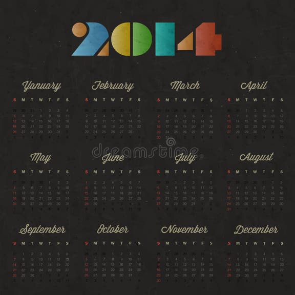 Retro Vintage Style Calendar Design. Stock Vector - Illustration of ...