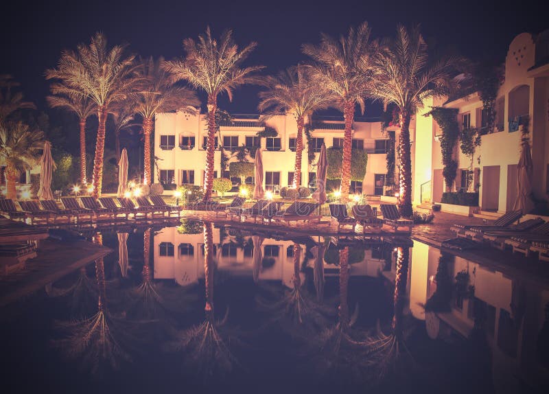 Retro Vintage Stylepicture of Pool at Night. Stock Photo - Image of ...
