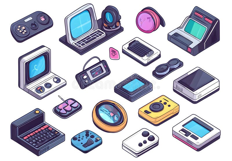 Retro Vintage Technology Devices and Icons for Creative Projects Stock ...