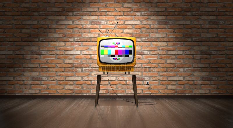 Retro Television Set, Brick Wall - 3D Illustration Stock Illustration ...