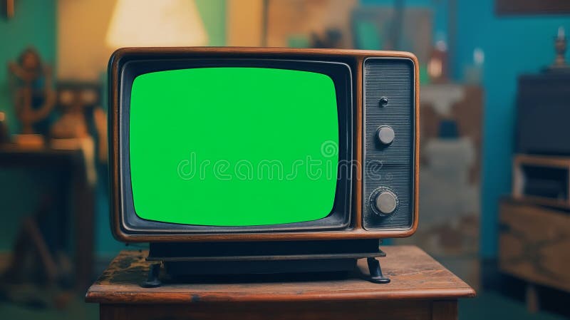 Retro Vintage TV with Green Screen or Chroma Key Background. Stock ...