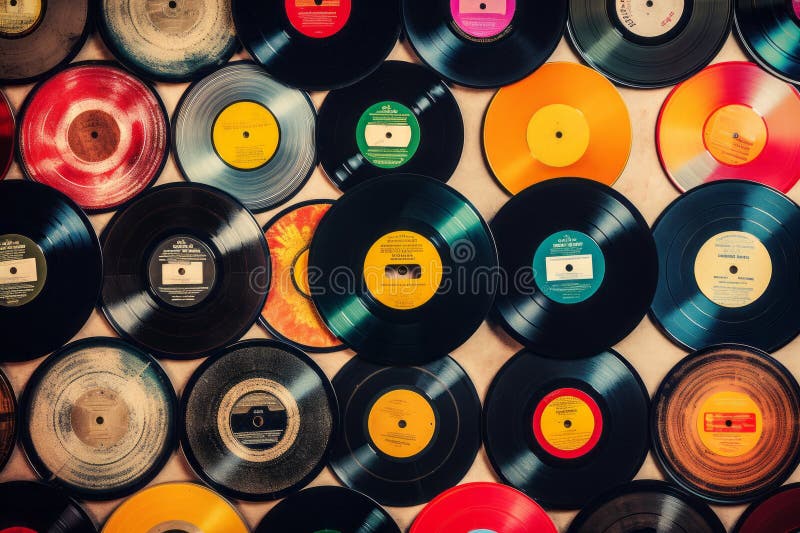 Retro Vintage Vinyl Records Background Flat Lay Stock Image - Image of ...