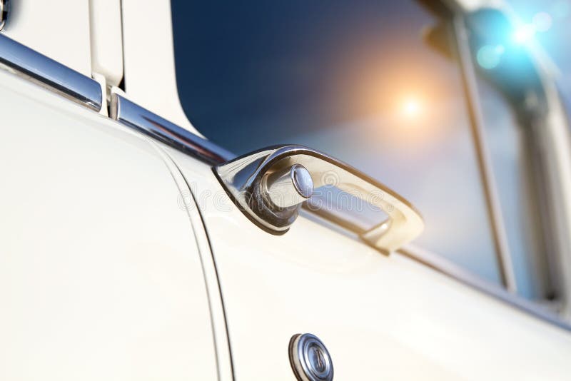 Retro Vintage White Car. Car Door Handle. Stock Image - Image of ...