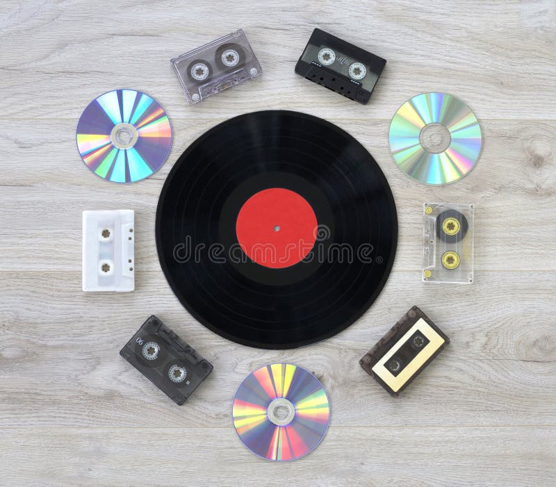 Retro, Vinyl Record Disc, Audio Cassette and Cd Stock Photo - Image of ...