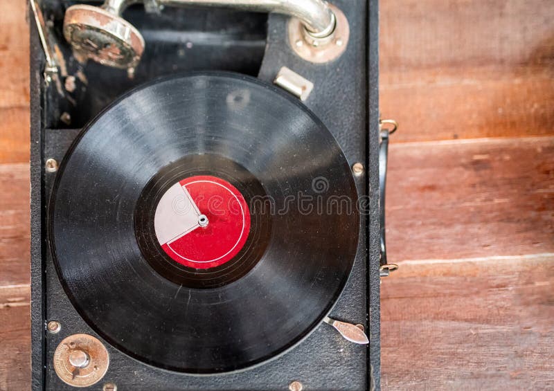 Retro Vinyl Record Disk Player in Old Box Stock Photo - Image of flat ...