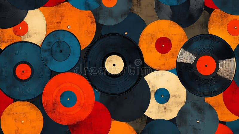 Retro Vinyl Record Pattern with Musical Elements for Disco Design Stock ...