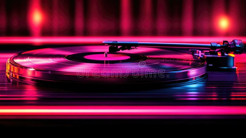 Retro Vinyl Record Player Glowing in Neon Lights Stock Illustration ...