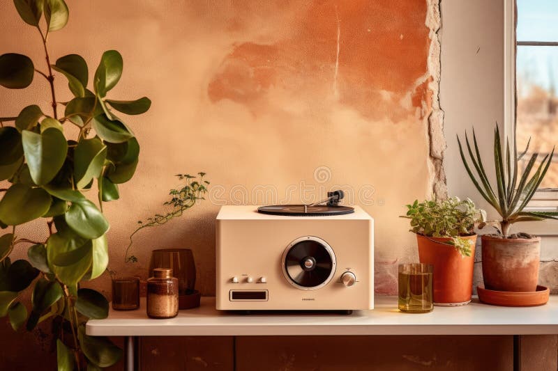 Retro Vinyl Record Player in a Minimalist Setting Stock Illustration ...