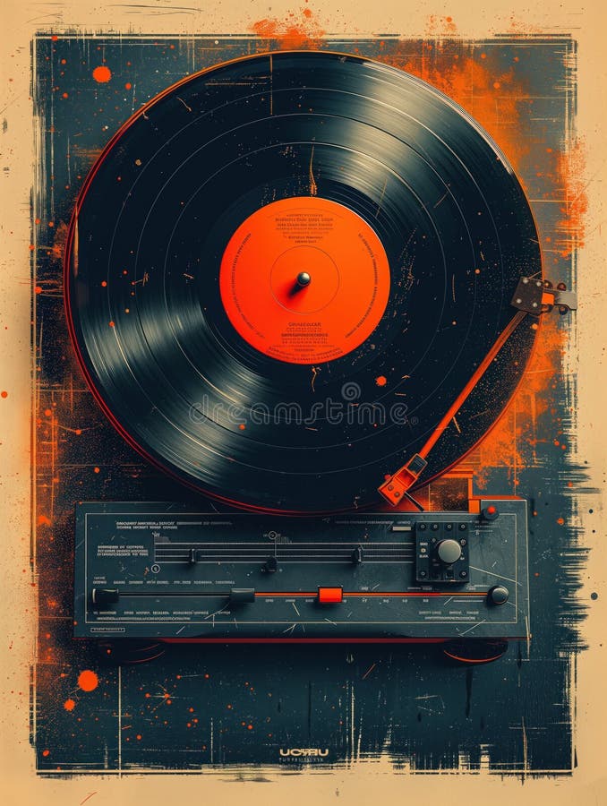 Retro vinyl record player stock illustration. Illustration of play ...