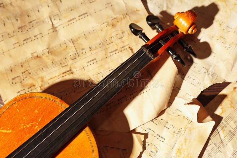 Retro Violin and Old Music Notes Closeup Stock Photo - Image of aged ...