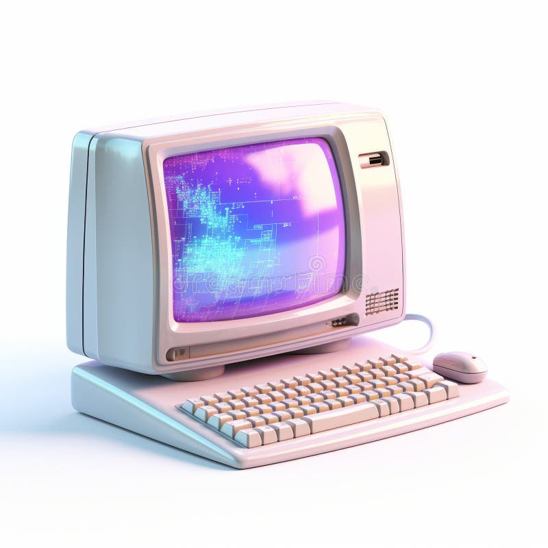 Retro Visuals: a White Computer with Purple Lights Stock Illustration ...