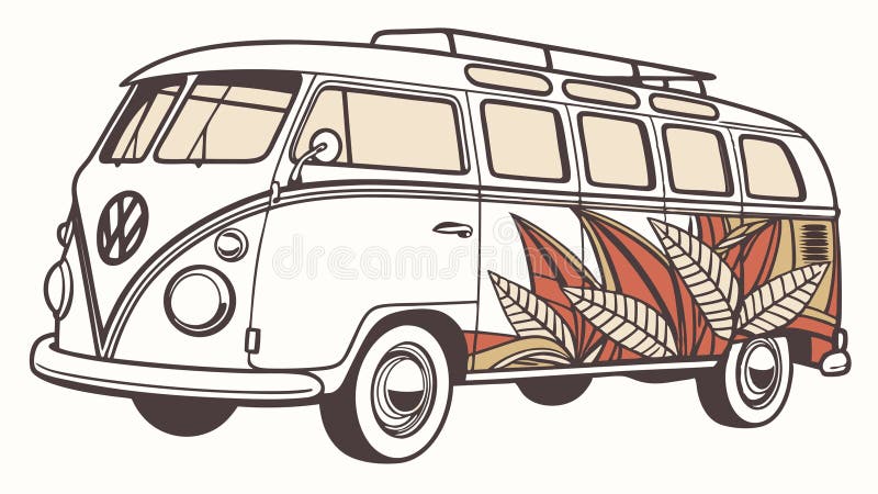 Retro VW Van, Leafy Patterned Adventure, Vector Design Generative AI ...