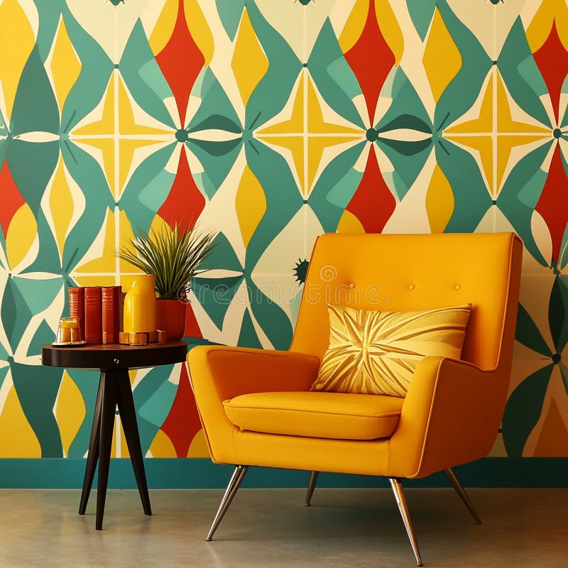 Mid-Century Modern Vibes: a Retro Wallpaper Design with Bold Geometric ...