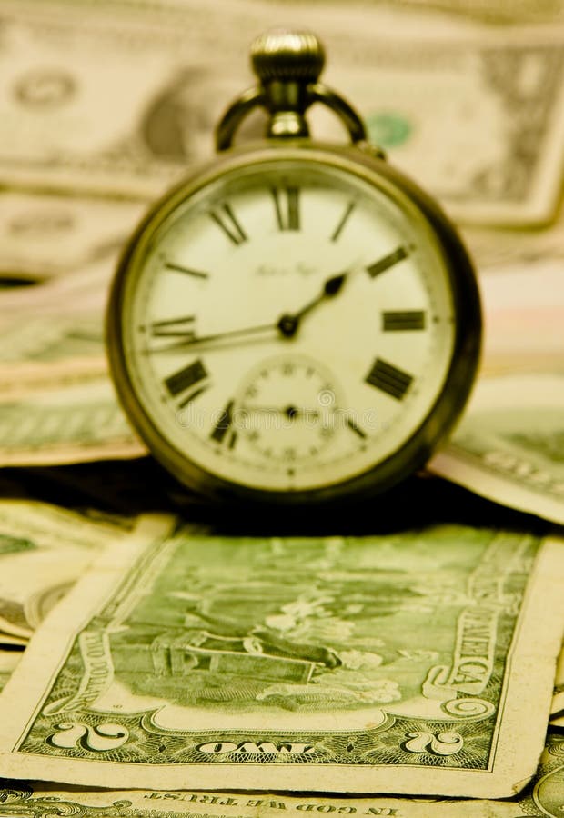 Retro watches on $ cash stock image. Image of collection - 13836119
