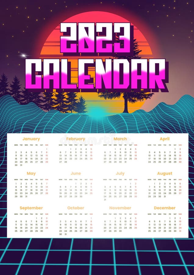 Retro Wave 2023 Calendar Style Stock Illustration - Illustration of ...