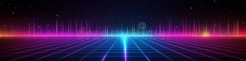 Retro Wave Horizon Vibrant Neon Grid Landscape with Abstract Pulse of ...