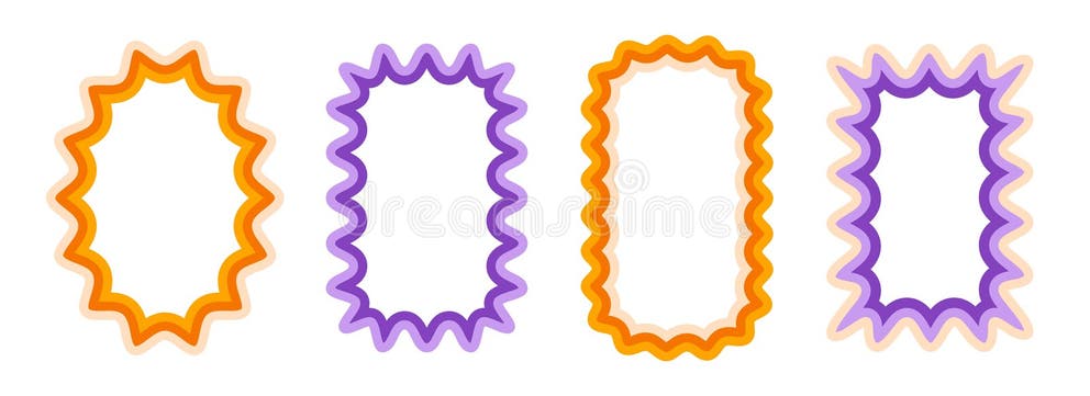 Retro Wave Pattern Frame Set. Scalloped Rectangle and Ellipse Border ...