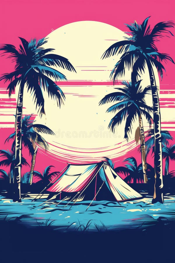 Retro Wave Poster Featuring a Summer Camp Flat Illustration on a ...