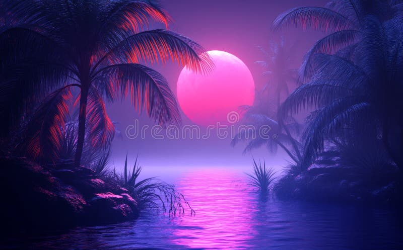Retro Wave, Synthwave, 80s Style Stock Image with Neon Red and Blue ...