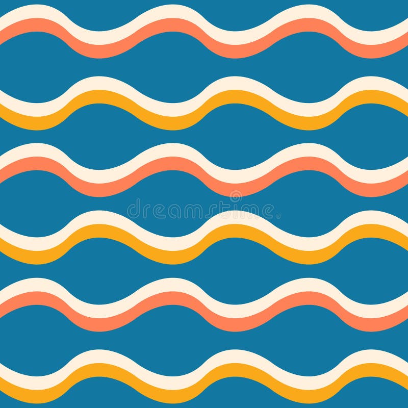 Abstract Retro Waves in Orange, White and Mustard Seamless Pattern Over ...