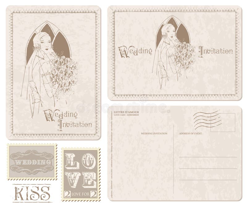 Retro Wedding Invitation Postcard with Frame Stock Vector ...