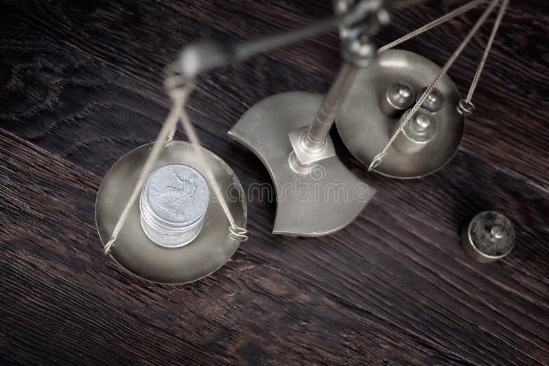 Retro Weighing Scale with Vintage Magnifying Glass on Table Stock Image ...