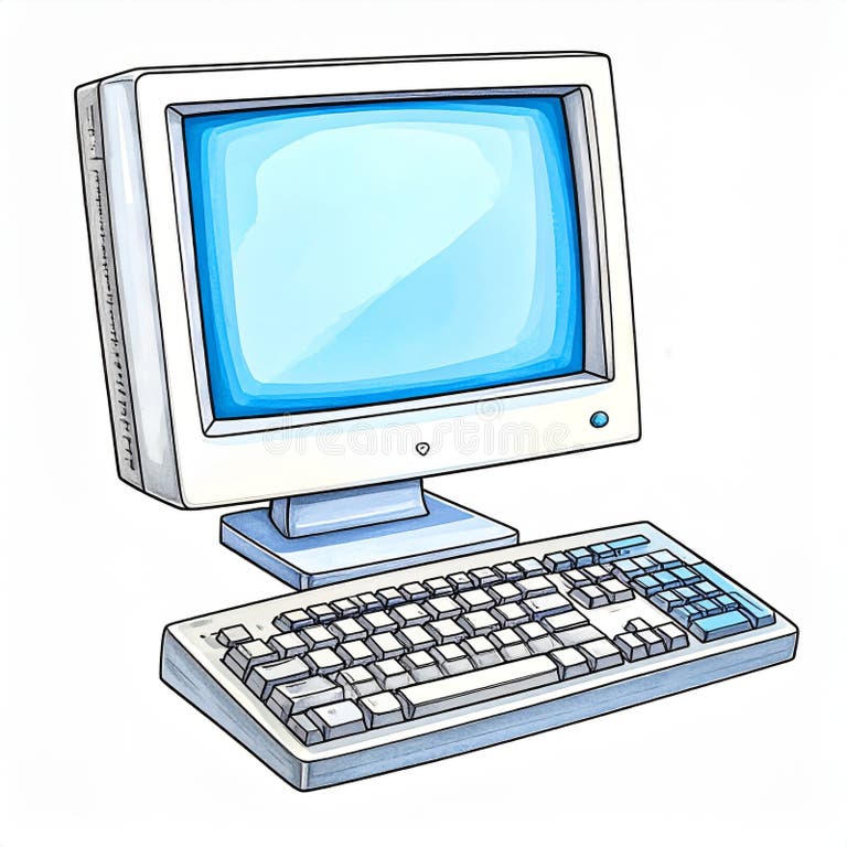 Retro White Desktop Computer with Blue Screen Stock Illustration ...