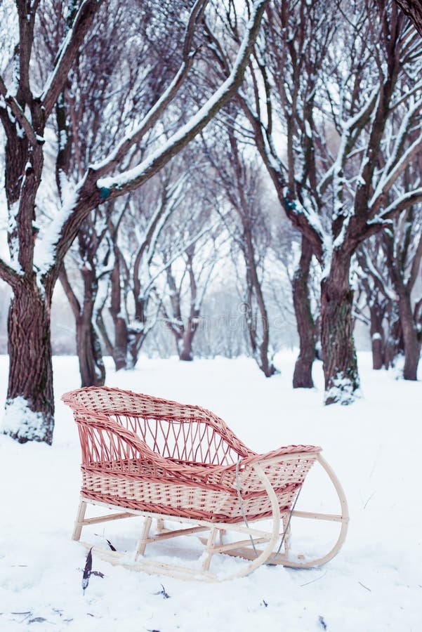Retro Wicker Sleigh in Winter. Stock Image - Image of decoration, sleds ...