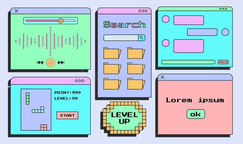 Retro Window with Button. UI UX Elements in Retro Style Stock Illustration - Illustration of ...