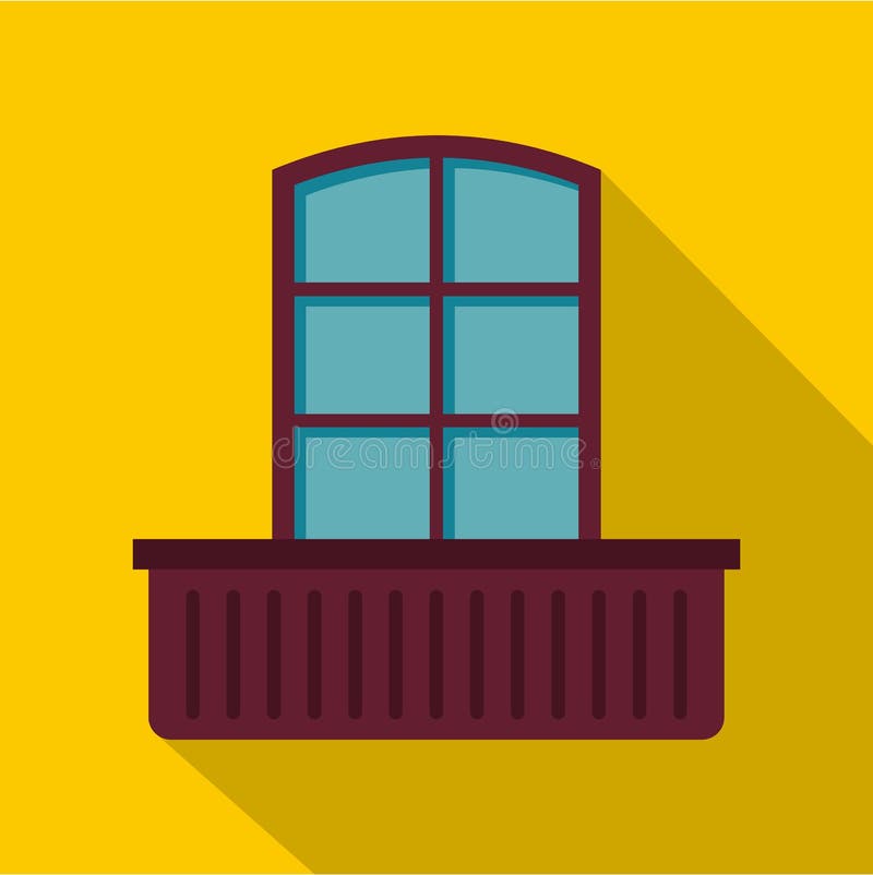 Retro Window and Flowerbox Icon, Flat Style Stock Vector - Illustration ...