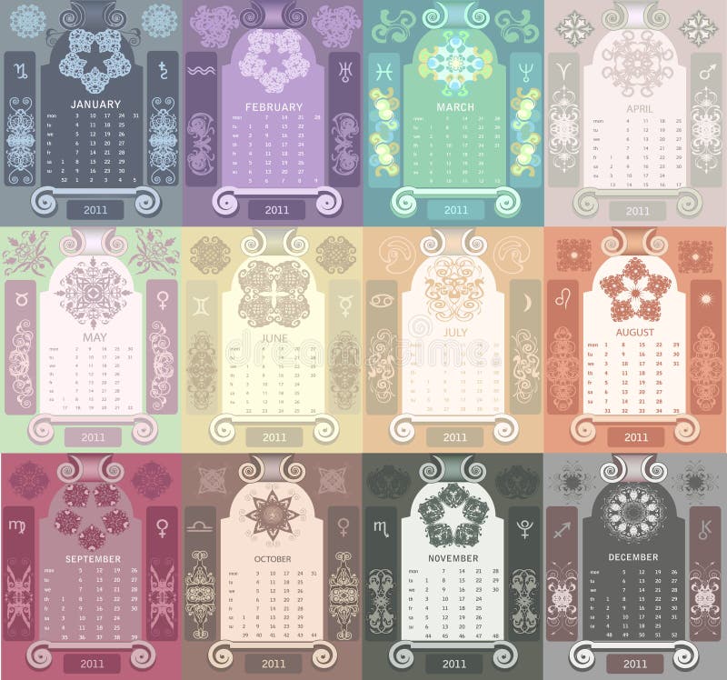 Retro windows calendar set stock vector. Illustration of patterns ...