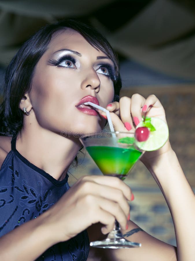 1920s Vintage Woman Drinking Cocktail Stock Photo - Image of gatsby ...
