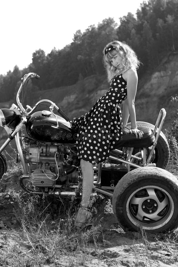 Pinup Woman and Motorcycle stock image. Image of beautiful - 19831277