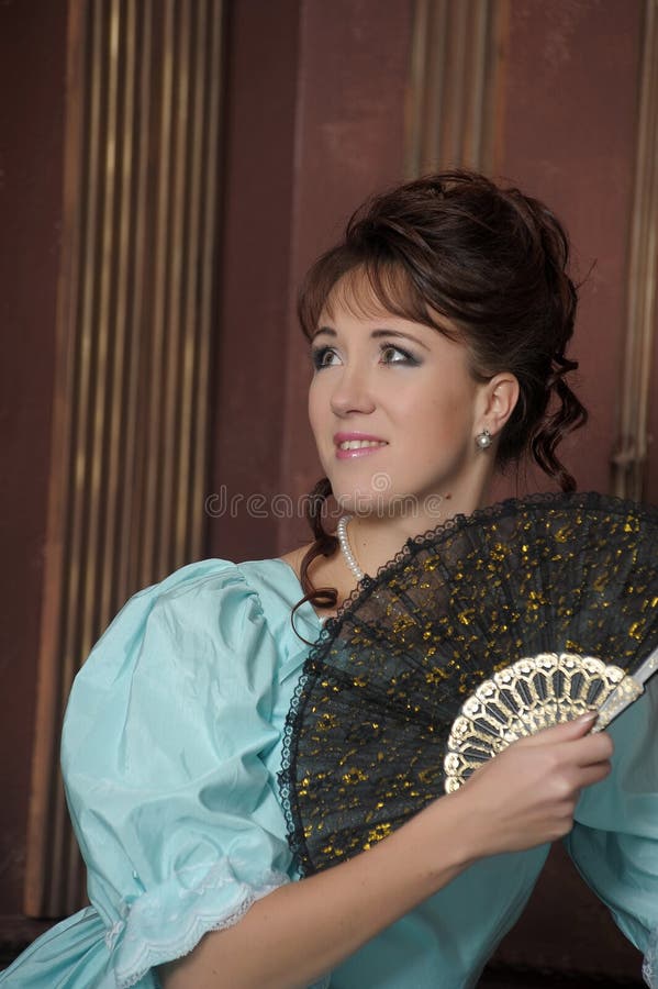 Retro woman with fan stock image. Image of people, festive - 23648639