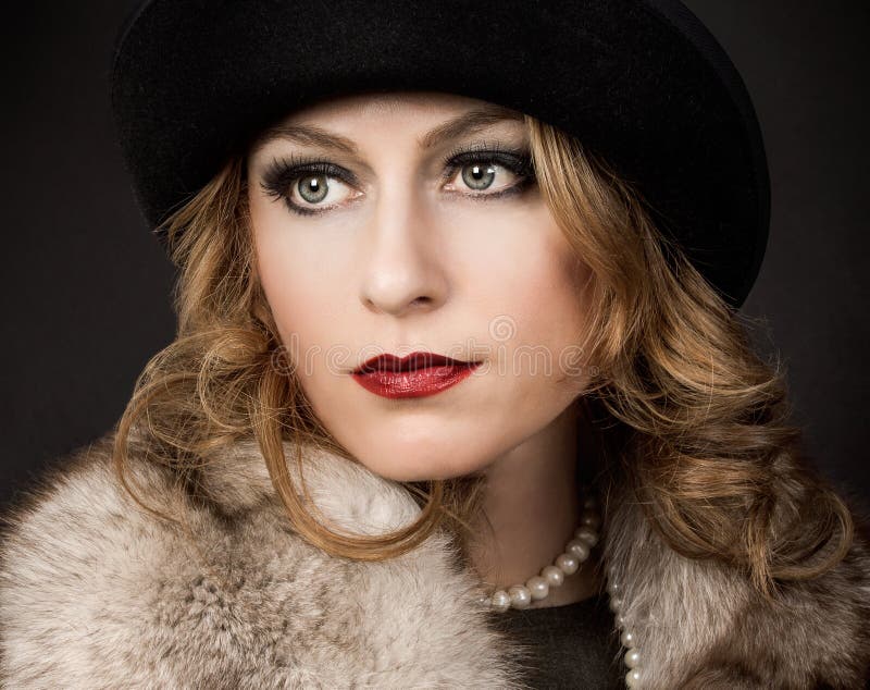 Retro Woman Portrait. stock image. Image of fashion, lipstick - 48093661