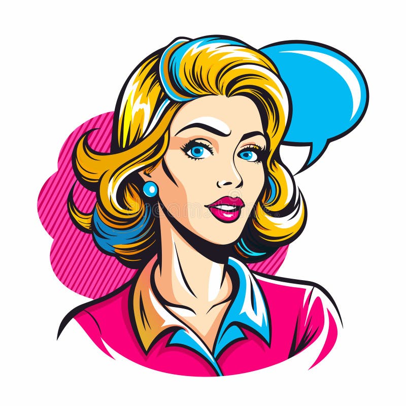 Retro Woman with Speech Bubble, Art Design Comic Pop Stock Vector ...
