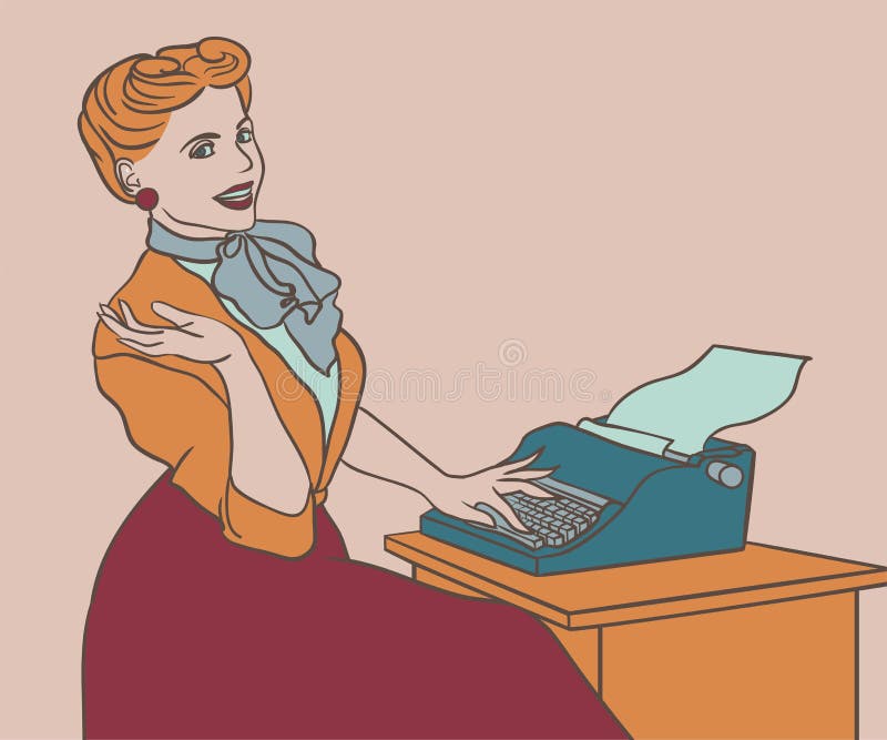 Retro Woman with Typewriter Stock Vector - Illustration of lady ...
