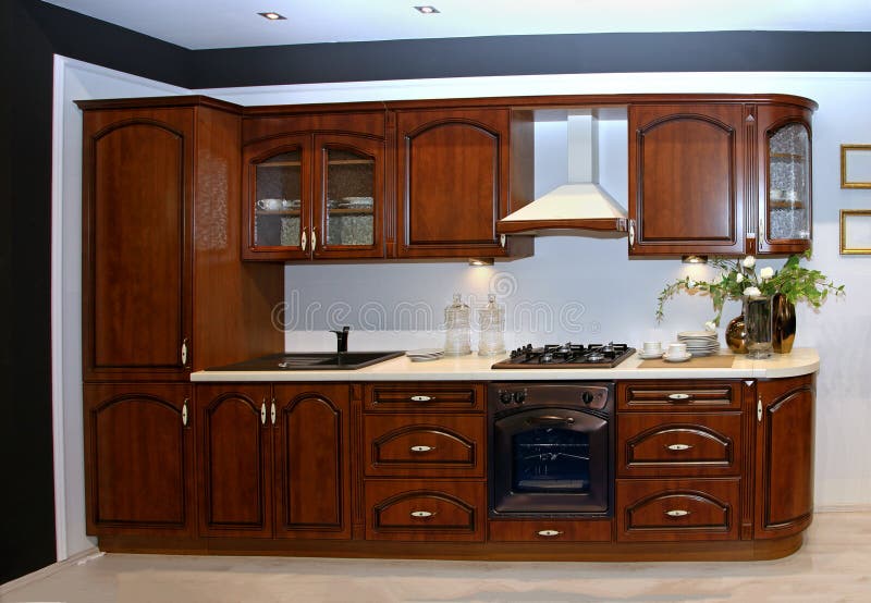 Retro wooden kitchen stock image. Image of wood, cabinet - 30826603