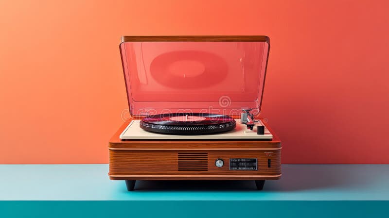 Retro Wooden Record Player on Teal Surface Stock Illustration ...