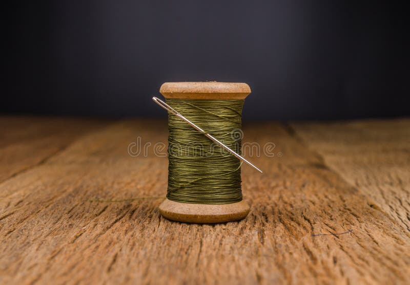 Retro Wooden Spool Thread with Needle Stock Photo - Image of wooden ...