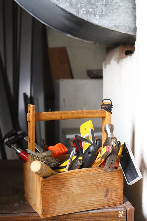 Retro wooden toolbox stock image. Image of work, black - 318072737