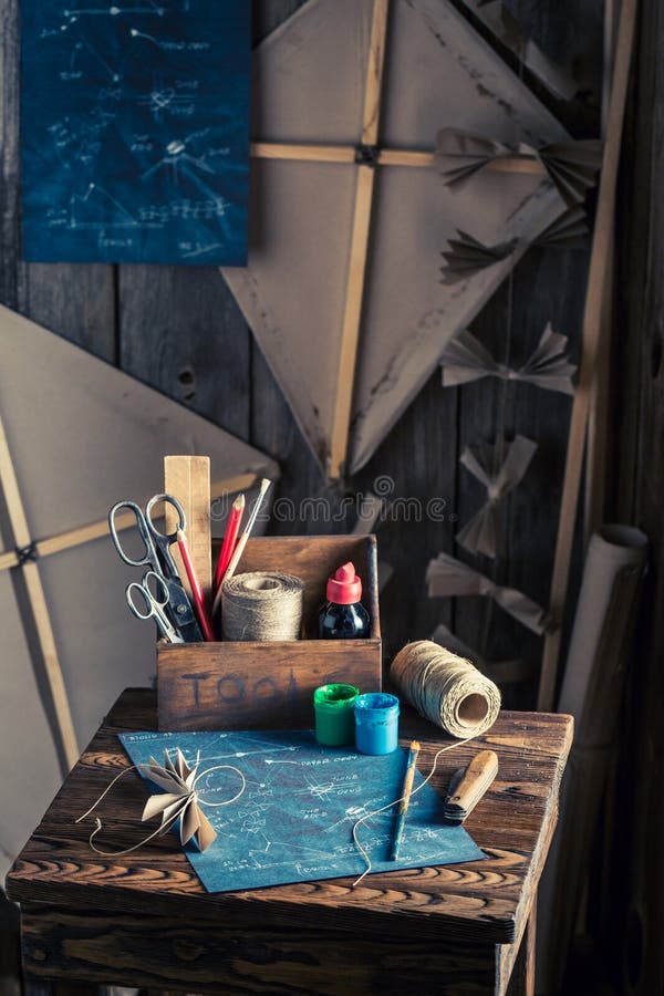 Retro Workshop with Kite and Things To Make it Stock Image - Image of ...