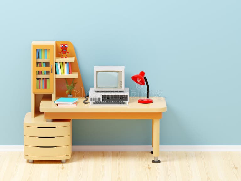 Retro Workspace with Computer Stock Photo - Image of technology, space ...