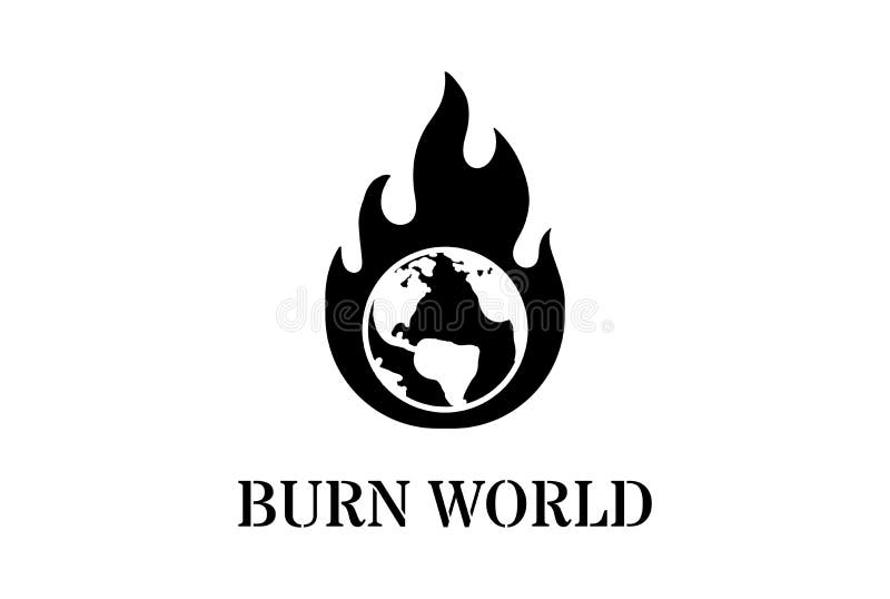 Retro World Globe Planet Burn Fire Flames Logo Design Stock ...