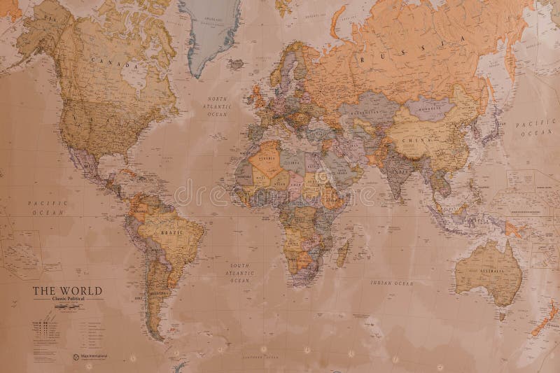 Retro World Map, Textured and Vintage Stock Photo - Image of background ...